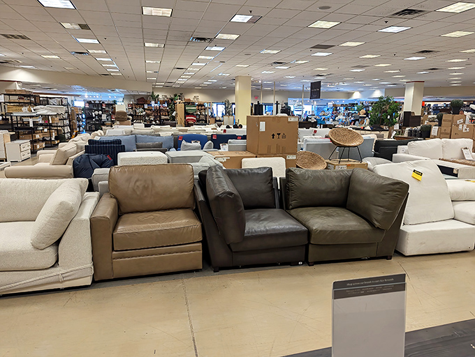 Furniture shopping: where you can literally sit down on the job. These comfy options invite tired shoppers to test before investing.