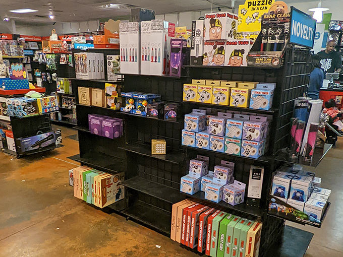 The novelty store's shelves promise hours of entertainment, proving that retail therapy comes in many forms&mdash;including actual games. 