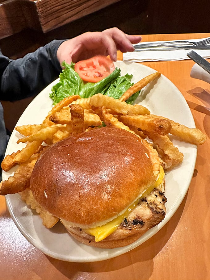 A chicken sandwich that proves simplicity is the ultimate sophistication. The bun-to-meat ratio here deserves a mathematical theorem named after it.