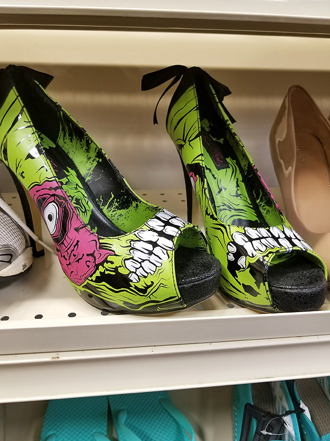 Zombie-themed platform heels prove that even the undead deserve fabulous footwear at reasonable prices.