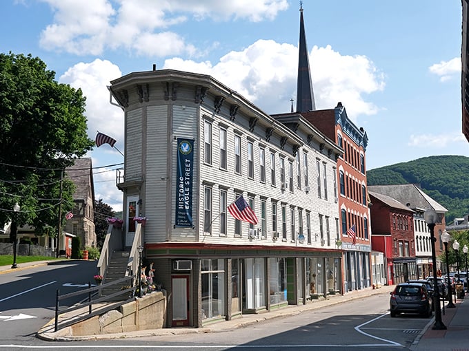 Eagle Street's historic flatiron building anchors the neighborhood with distinctive charm, its unusual shape a metaphor for North Adams' ability to fit anywhere.