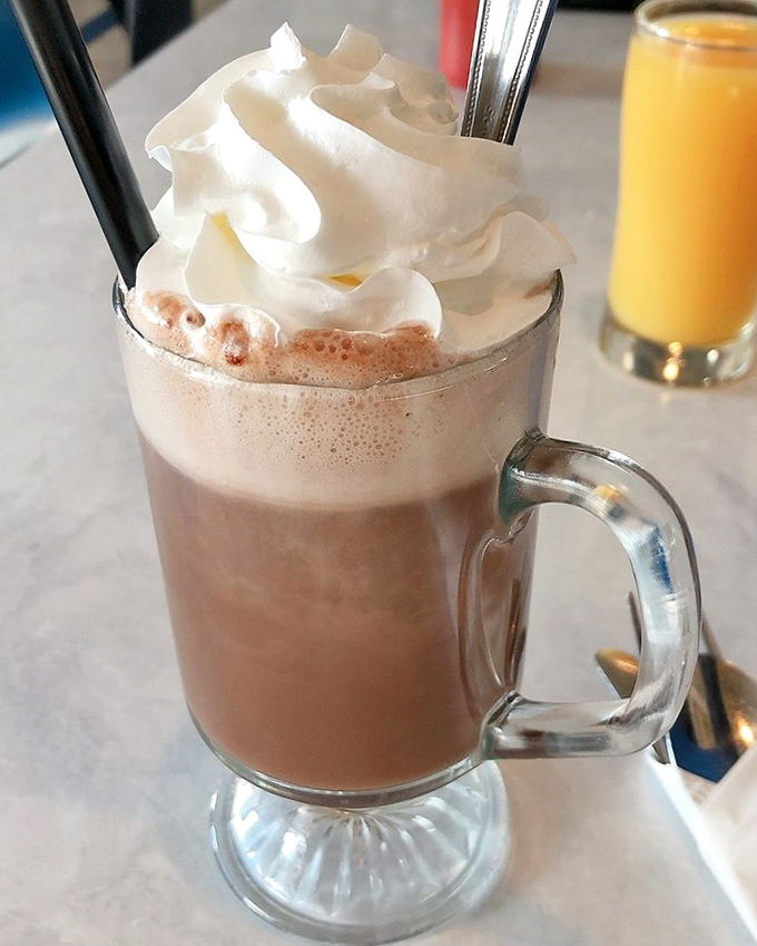 Hot chocolate that understands its assignment&mdash;rich, creamy, and topped with a whipped cream mountain. Winter comfort in a mug.