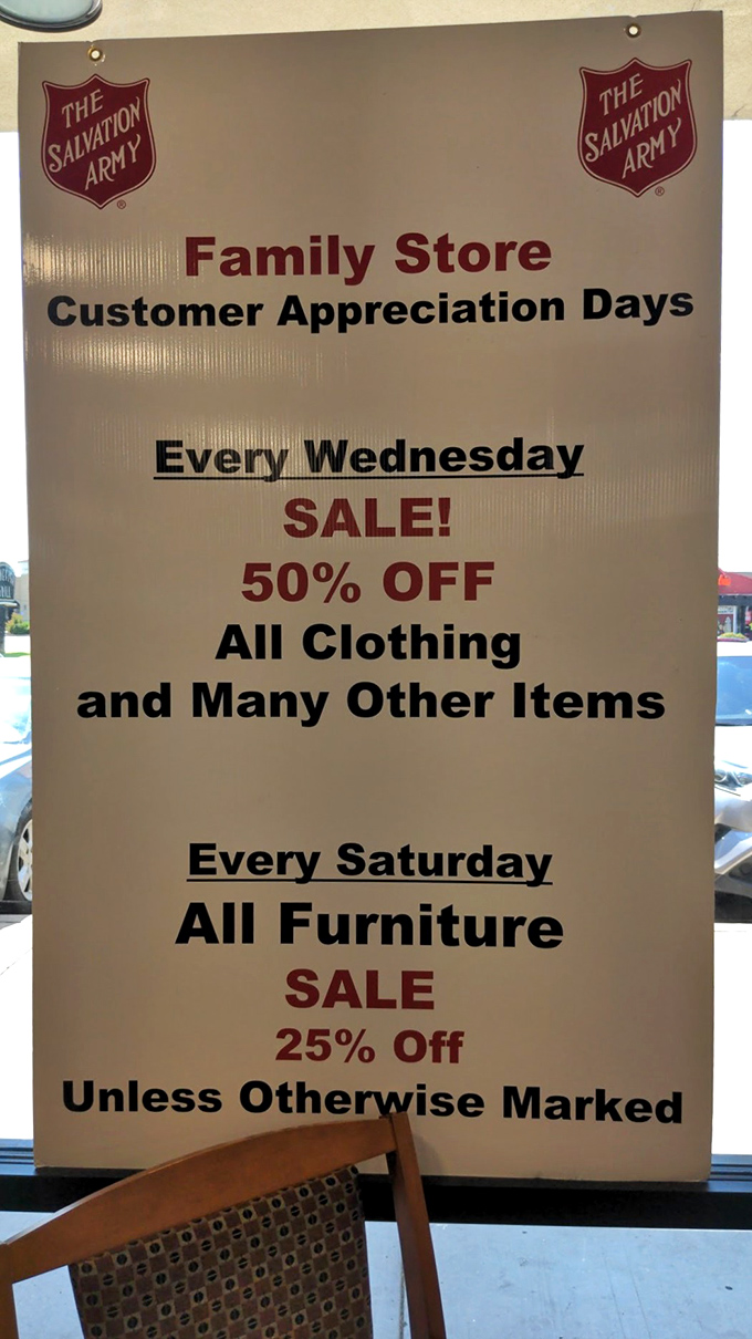 Wednesday clothing sales and Saturday furniture deals &ndash; mark your calendars, fellow treasure seekers, this is important intelligence.