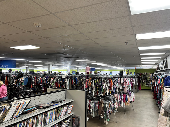 The vastness of the store reveals itself in this panoramic view, where one person's decluttering becomes another's decorating inspiration.