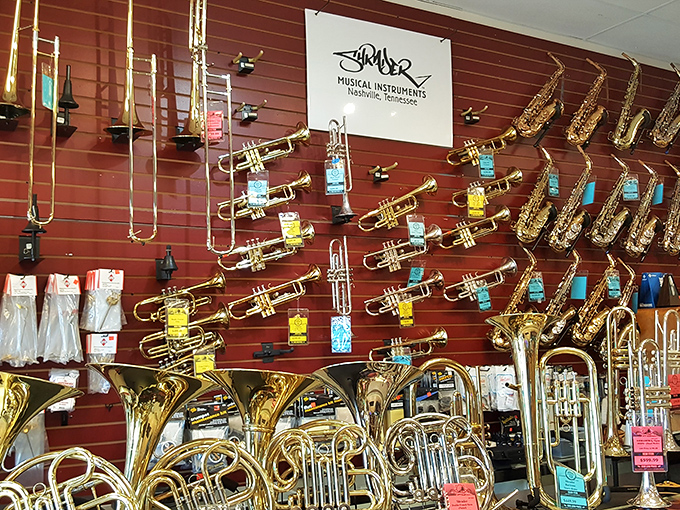 A brass section that would make any orchestra jealous. These instruments are ready for their encore performance.
