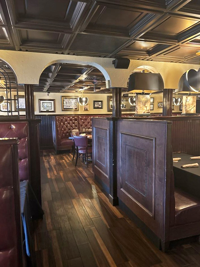 Private booths create intimate dining islands in a sea of steakhouse splendor. The perfect setting for both celebration and serious eating.