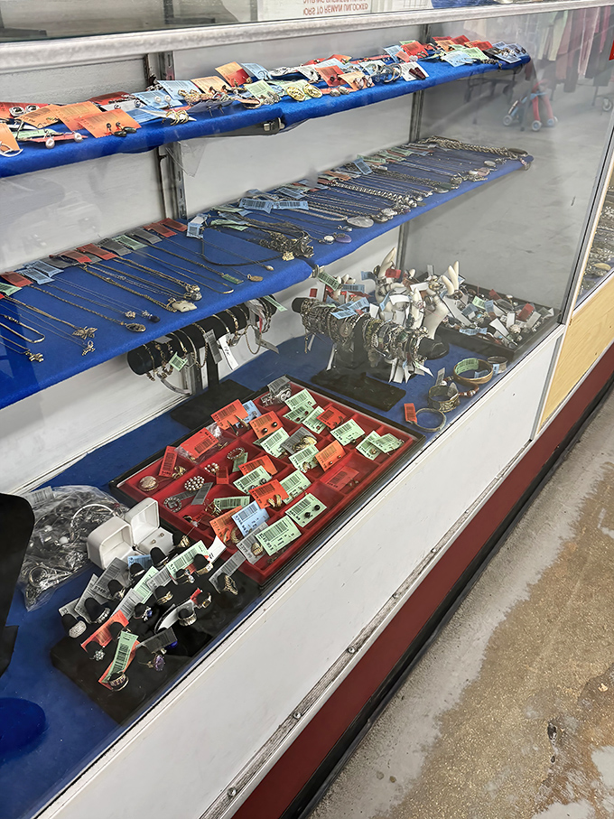 Jewelry counter treasures behind glass&mdash;where costume pieces mingle with the occasional genuine find, like celebrities in disguise at a regular coffee shop.