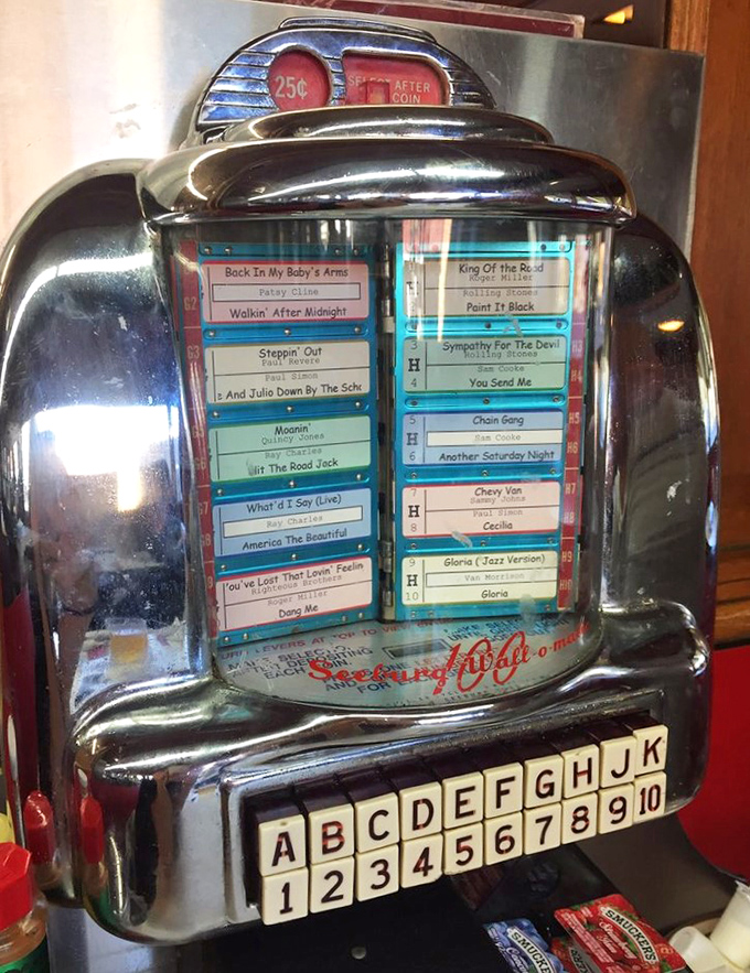 The vintage jukebox at Mickey's offers a quarter's worth of musical time travel, from Patsy Cline to The Rolling Stones&mdash;the soundtrack to countless late-night meals.