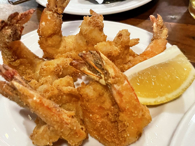 These jumbo fried prawns aren't messing around&mdash;golden-battered crustaceans that snap with freshness and beg for a dunk in that lemon wedge.