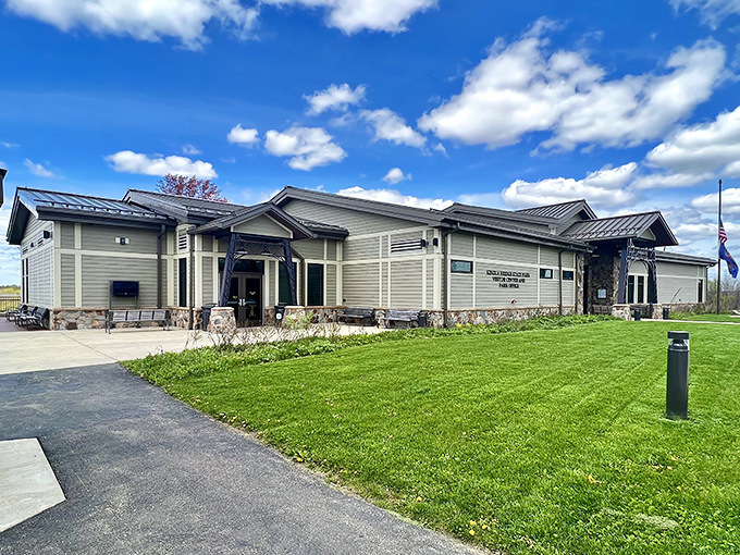 The visitor center welcomes explorers with contemporary charm, proving state parks can do "modern farmhouse" better than any design show.