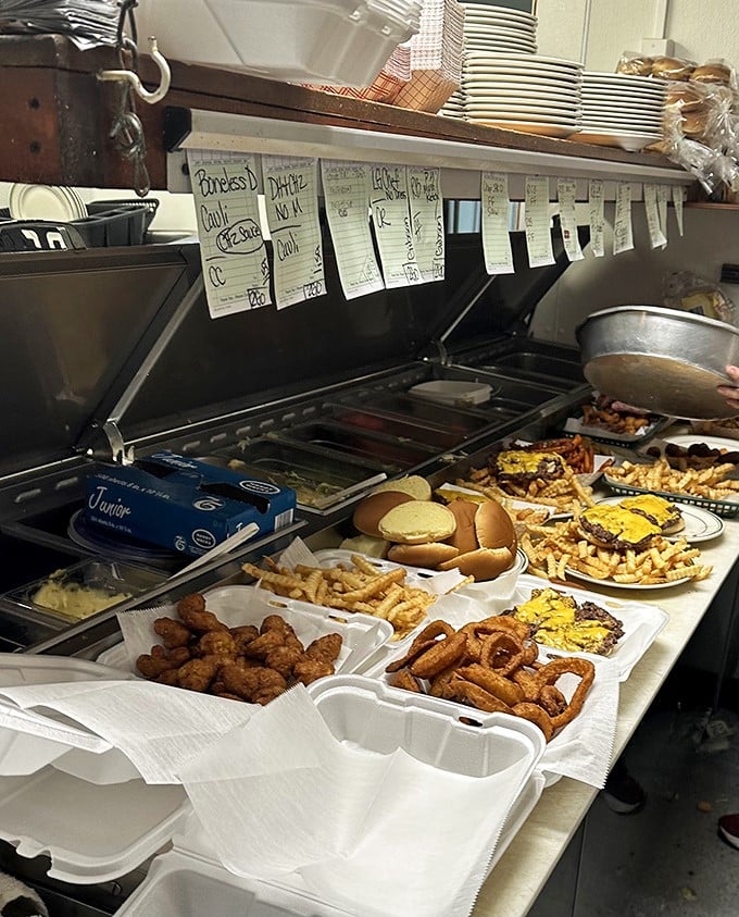 Behind the scenes, the kitchen line tells the real story&mdash;honest food prepared without pretense or gimmicks.