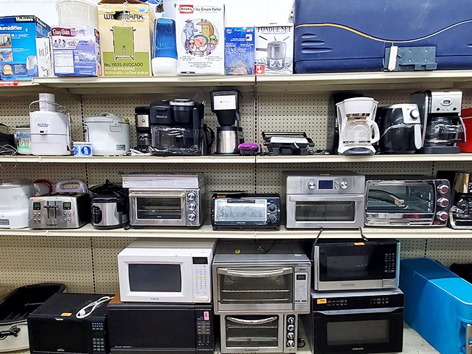 Kitchen appliance adoption center &ndash; where waffle makers, coffee machines, and toaster ovens dream of Sunday morning duties.