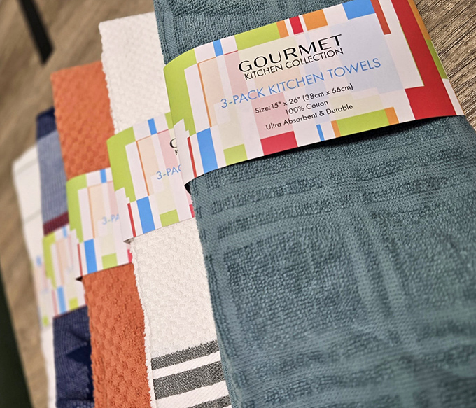 Kitchen refresh for pocket change. These brand-new Gourmet Collection towels prove you don't need to spend a fortune to upgrade your cooking space.