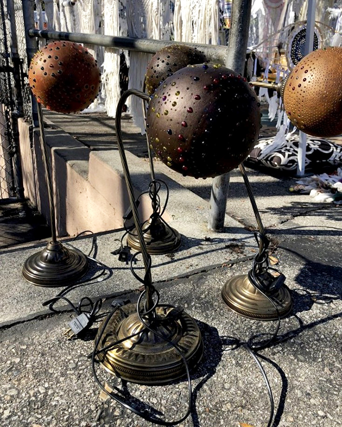 Upcycled lamps that look like they could either illuminate your reading nook or signal passing alien spacecraft&mdash;functional art at its finest.