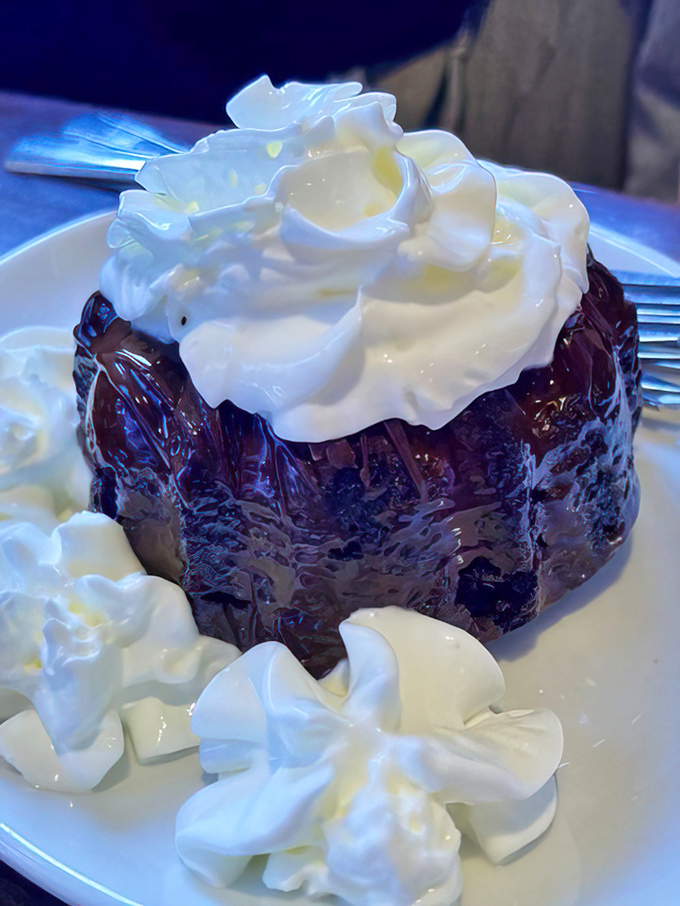 Chocolate lava cake with whipped cream&mdash;because after conquering the ocean's bounty, you deserve a little volcanic action for dessert.