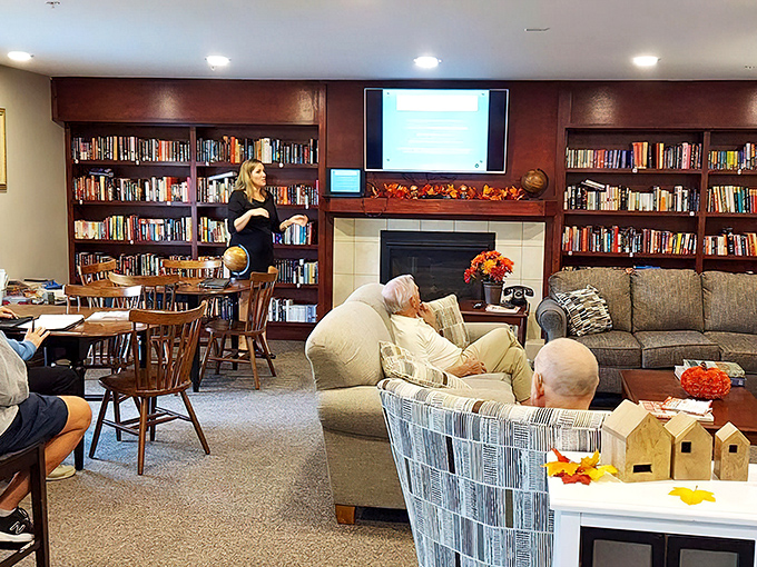 The community library offers both books and conversation&mdash;perfect for those who believe reading is a social sport best enjoyed with fellow enthusiasts.