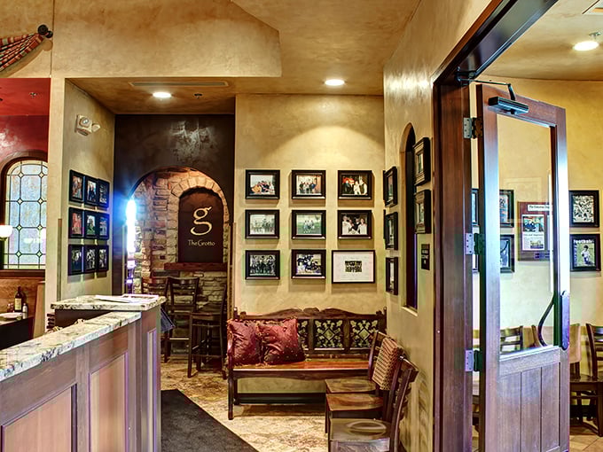 The entryway's warm tones and photo gallery create that "coming home" feeling&mdash;even on your first visit.