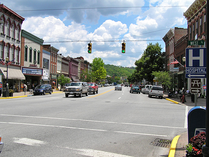 Main Street stretches toward the distant hills like a living museum of American small-town architecture, minus the velvet ropes and admission fees.