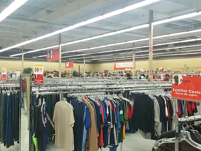 The promised land of men's clothing, where Hawaiian shirts and business blazers coexist in peaceful, affordable harmony.