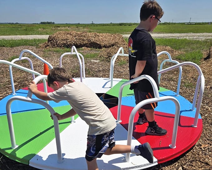 The merry-go-round offers pre-movie entertainment for younger viewers who might need to burn energy before sitting through a feature.