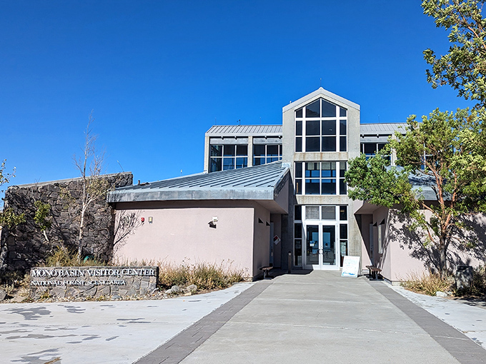 The Mono Basin Visitor Center's modern architecture frames ancient landscapes, offering context for the natural wonders beyond.