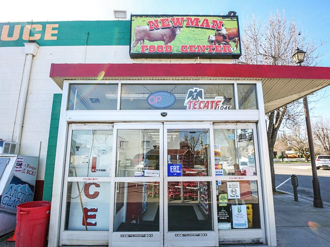 Newman Food Center stands ready to serve, a reminder that not all California food shopping requires a second mortgage.