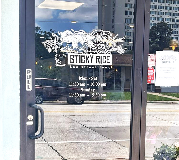 The door promises reasonable hours for your Laotian food fix &ndash; because cravings for coconut curry ramen wait for no one.