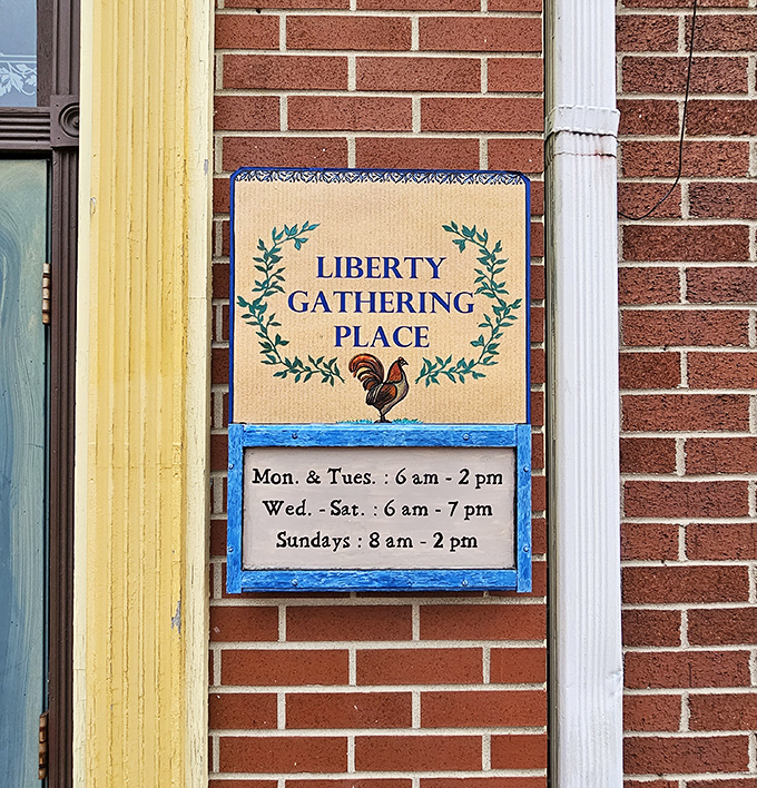 Operating hours posted with no-nonsense clarity. In small-town Ohio, knowing when to get your breakfast fix is essential community knowledge.