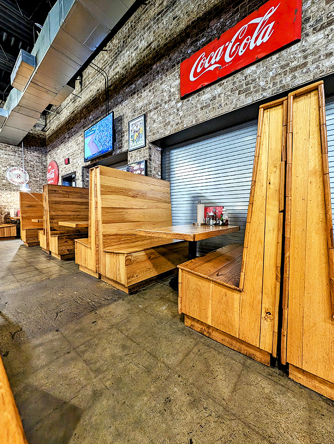 Wooden booths that have witnessed countless "mmms" and "aahs." Simple, sturdy, and ready to support the weight of barbecue bliss.