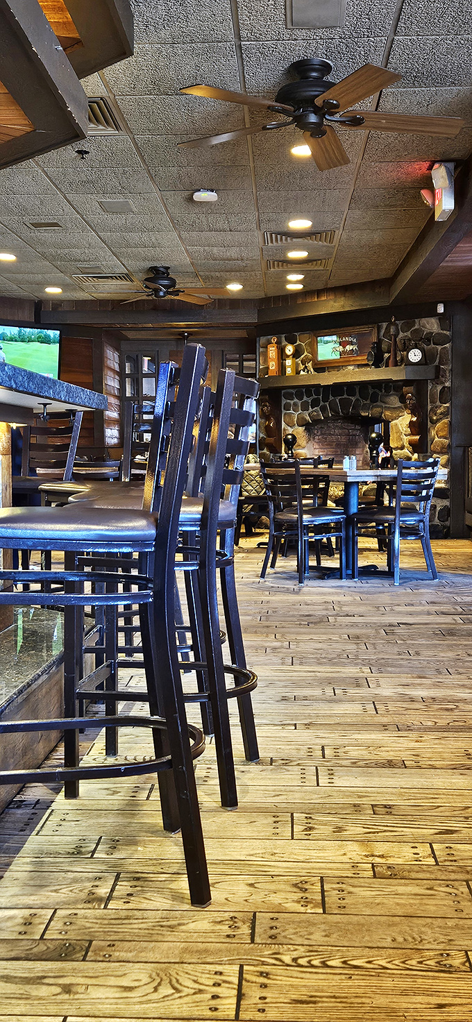 Wooden floors and stone fireplaces create an atmosphere so cozy you'll want to linger long after your plate is clean.