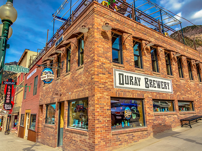 Ouray Brewery's rooftop patio offers beer with a view. The mountains are so close you could almost clink glasses with them.