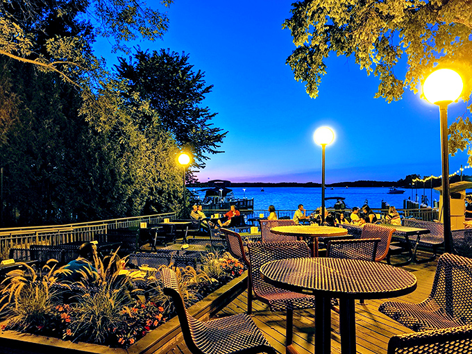 Twilight transforms the patio into magic. As the sun sets over Lake Minnetonka, every table becomes the best seat in the house.