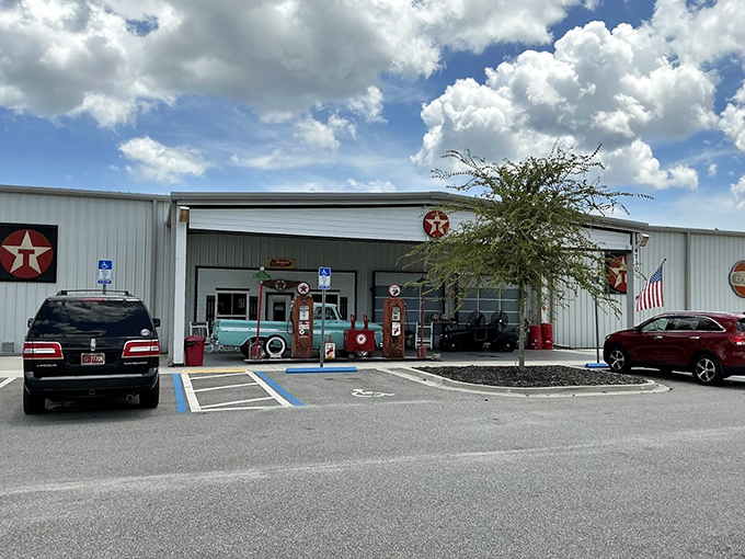 The museum's exterior promises automotive treasures inside. That Texaco star signals you've found the right pit stop on your St. Augustine adventure.