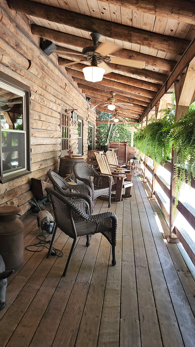 The front porch with its rocking chairs practically begs you to sit a spell after your meal. Southern hospitality in architectural form.