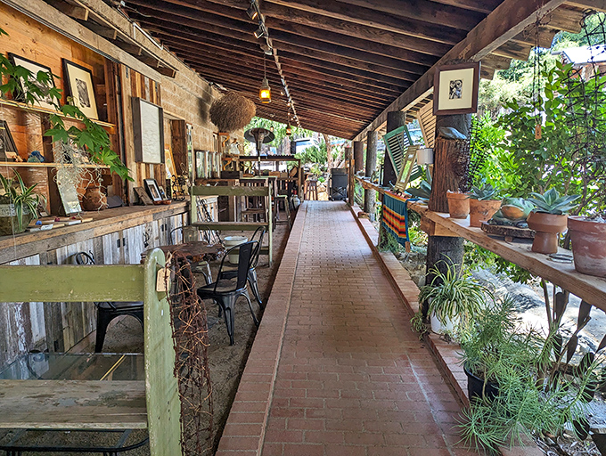 The covered patio feels like your coolest friend's secret garden&mdash;rustic, plant-filled, and impossibly charming without trying too hard.