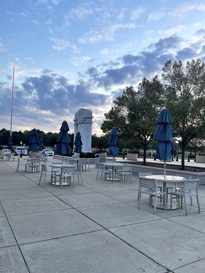 The outdoor patio area offers a peaceful moment to contemplate your purchases under Mississippi's beautiful skies.