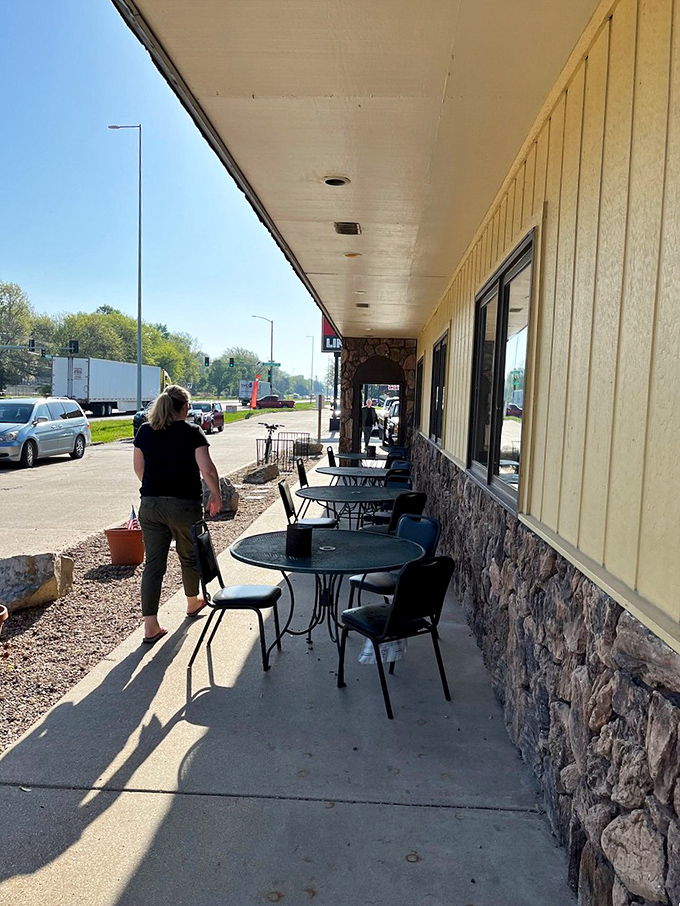Outdoor seating for those perfect Nebraska spring days when the highway breeze carries the scent of fresh coffee and sizzling bacon.