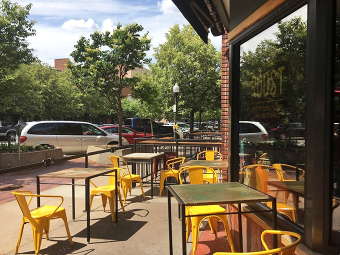 Those cheerful yellow chairs on the patio aren't just seats&mdash;they're front-row tickets to Lawrence's vibrant street life and post-breakfast people-watching. 