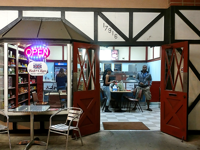 "Come on in, we're open!" The welcoming entrance with its distinctive Tudor styling invites passersby to discover what locals already know.
