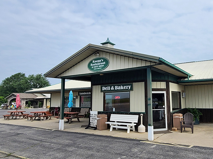 Picnic tables outside offer al fresco dining with a side of Indiana sunshine &ndash; because some meals deserve a backdrop of blue sky.