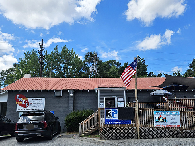 Even from the outside, the American flag and welcoming porch hint at the authentic slice of Americana waiting inside.