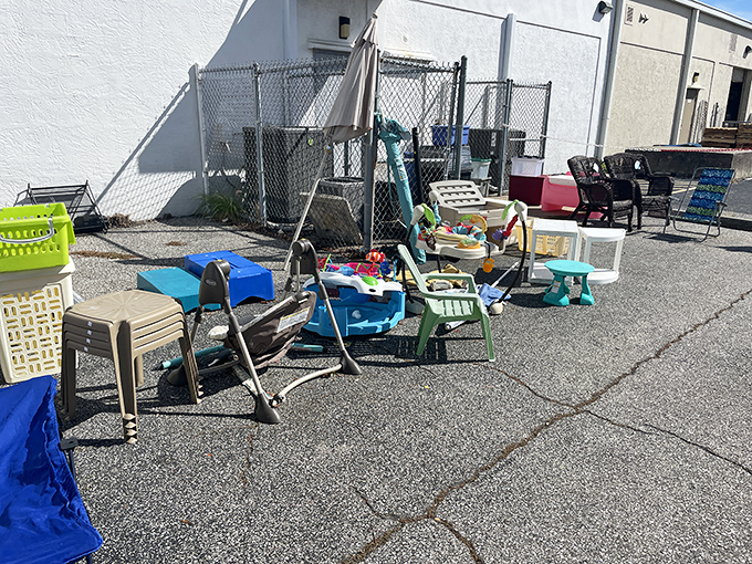 The outdoor treasure section basks in Florida sunshine, offering patio possibilities and the summer chairs your grandkids will fight over at barbecues.