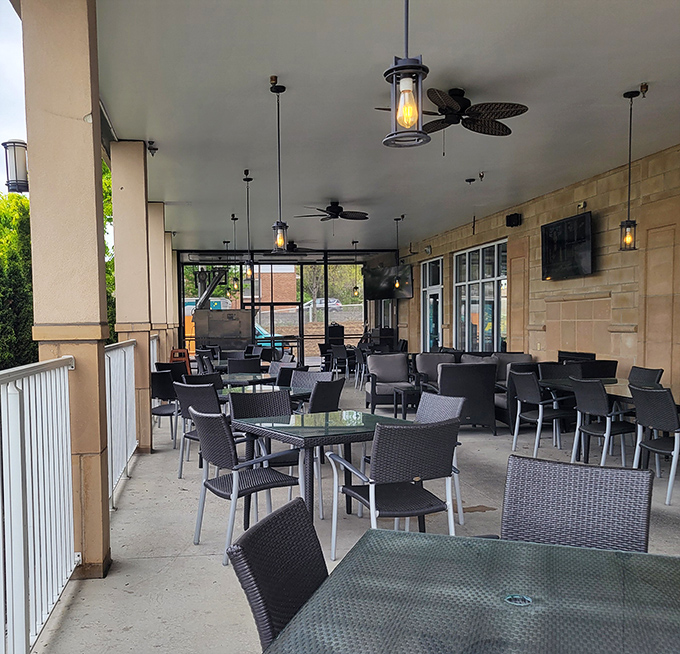The outdoor patio—where fresh air enhances smoky flavors and summer evenings stretch deliciously long. Social distancing never looked so inviting.