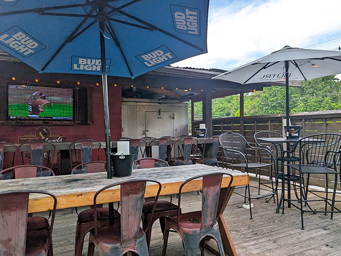 The outdoor patio offers fresh air and game-day viewing—perfect for when you need to contemplate ordering seconds while pretending to make room.