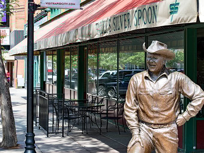 Outside, one of Rapid City's famous presidential statues stands guard, as if even bronze dignitaries can't resist being near great food.