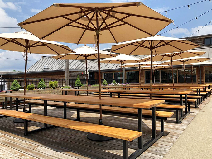 The outdoor biergarten&mdash;where Pennsylvania summer days stretch into perfect evenings under umbrellas that shade you from everything except good times.