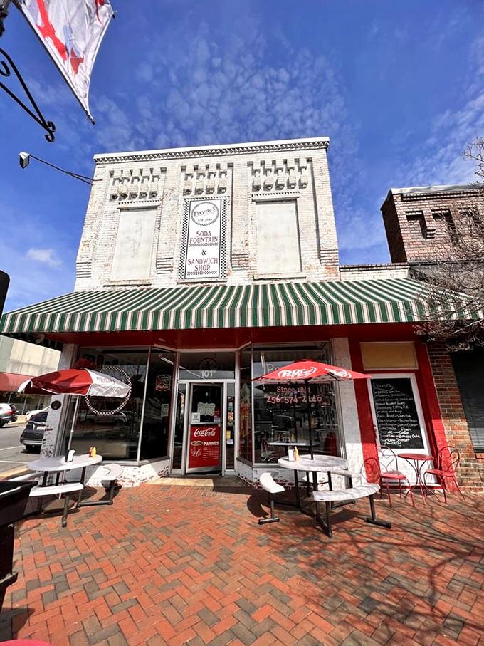Sidewalk seating under Alabama skies offers the perfect setting to enjoy your sandwich while contemplating life's important questions, like "Should I order dessert?"
