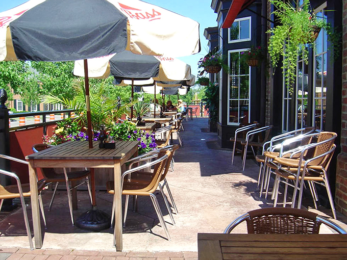 Ohio's fickle weather is no match for this patio, where umbrellas stand ready for sun or surprise showers.
