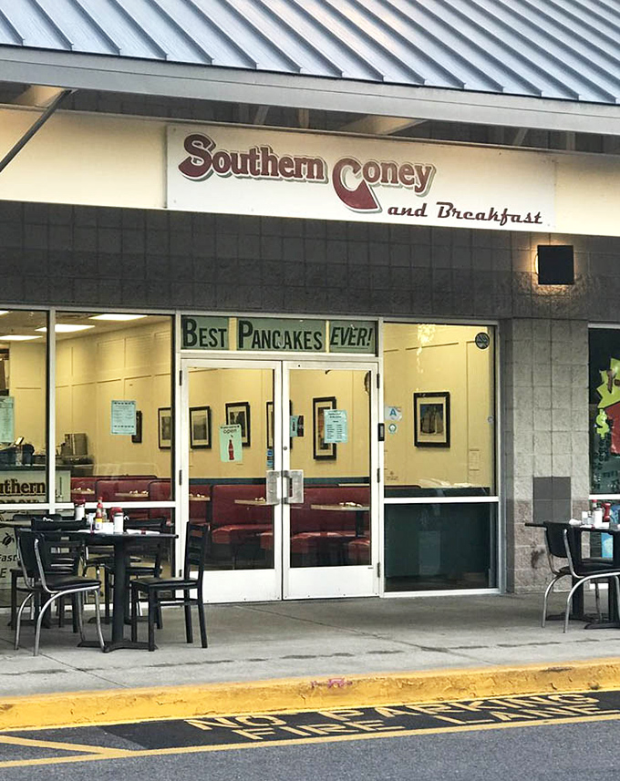 The welcoming entrance with that bold pancake proclamation &ndash; a breakfast beacon drawing hungry pilgrims from across the island and beyond.