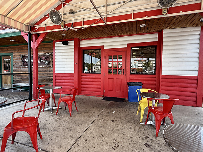 The patio by day&mdash;where ice cream socials happen naturally and strangers become friends over shared brain freezes.